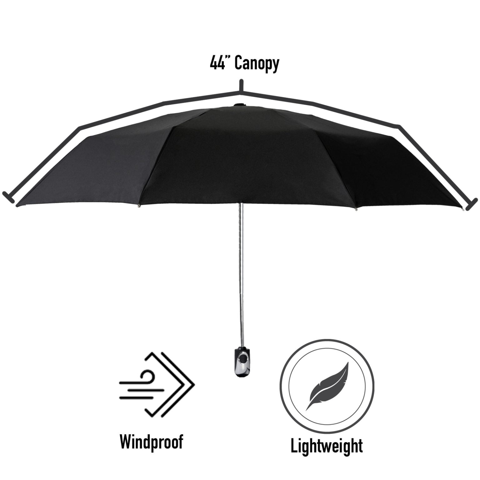 Compact Umbrella, Silver, Auto Open & Close - Umbrella Heaven