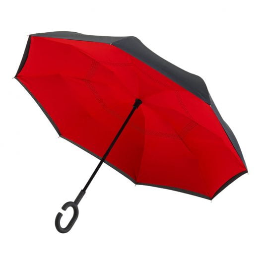 Reverse Umbrella - Red / Black Inside Out Double Canopy - C Handle