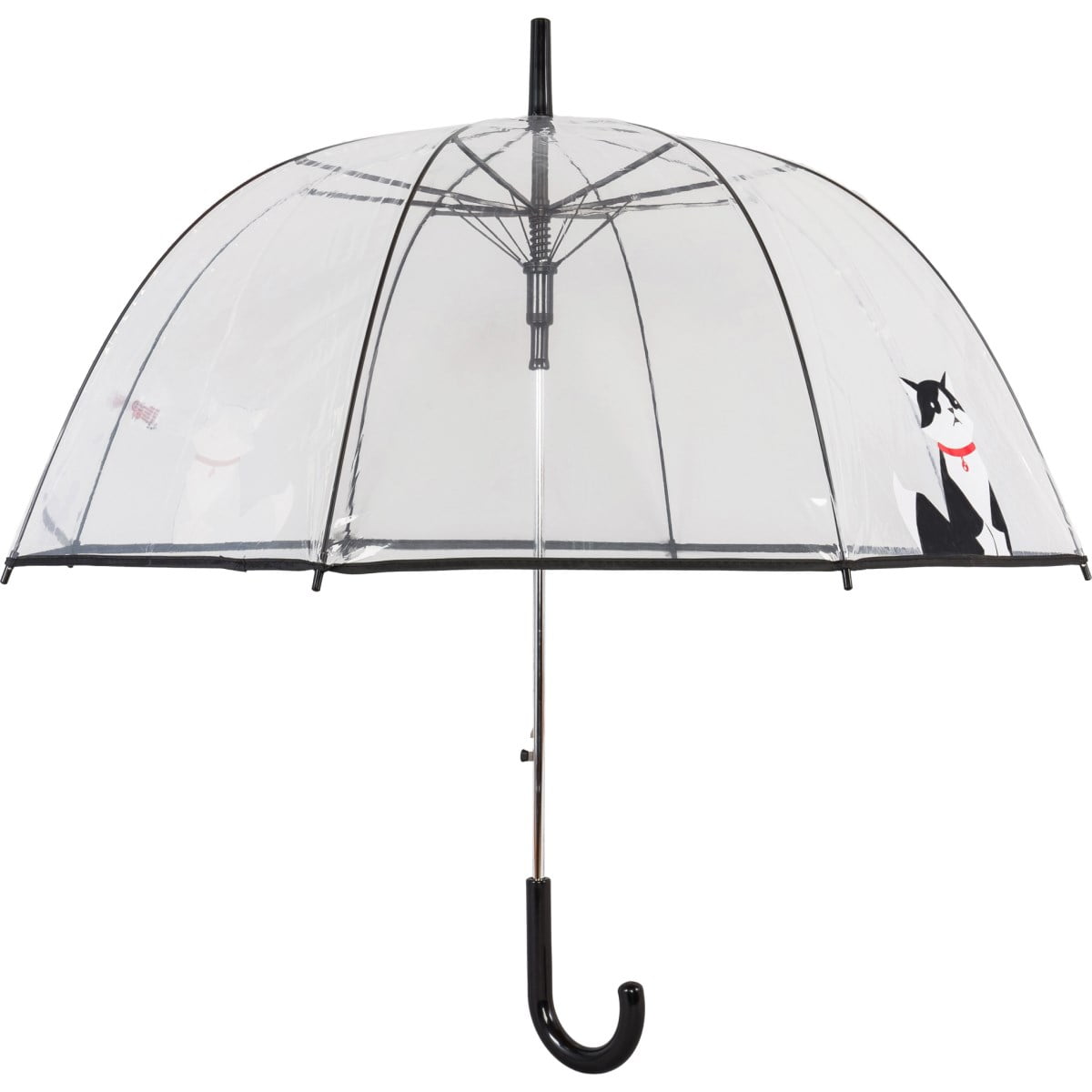 The Cat Umbrella - a clear dome umbrella with image of a black cat