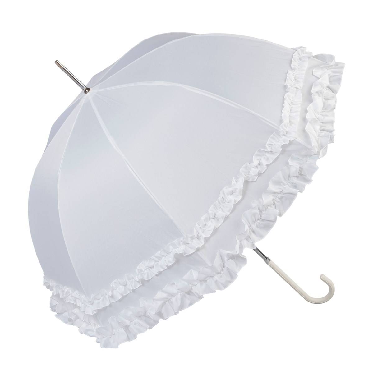 Double Frilled White Umbrella - Umbrella Heaven